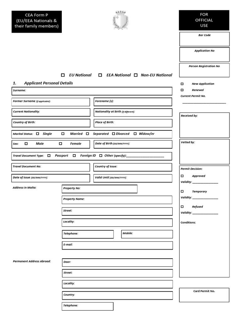 Permanent Residence Application Form | PDF | Identity Document ...