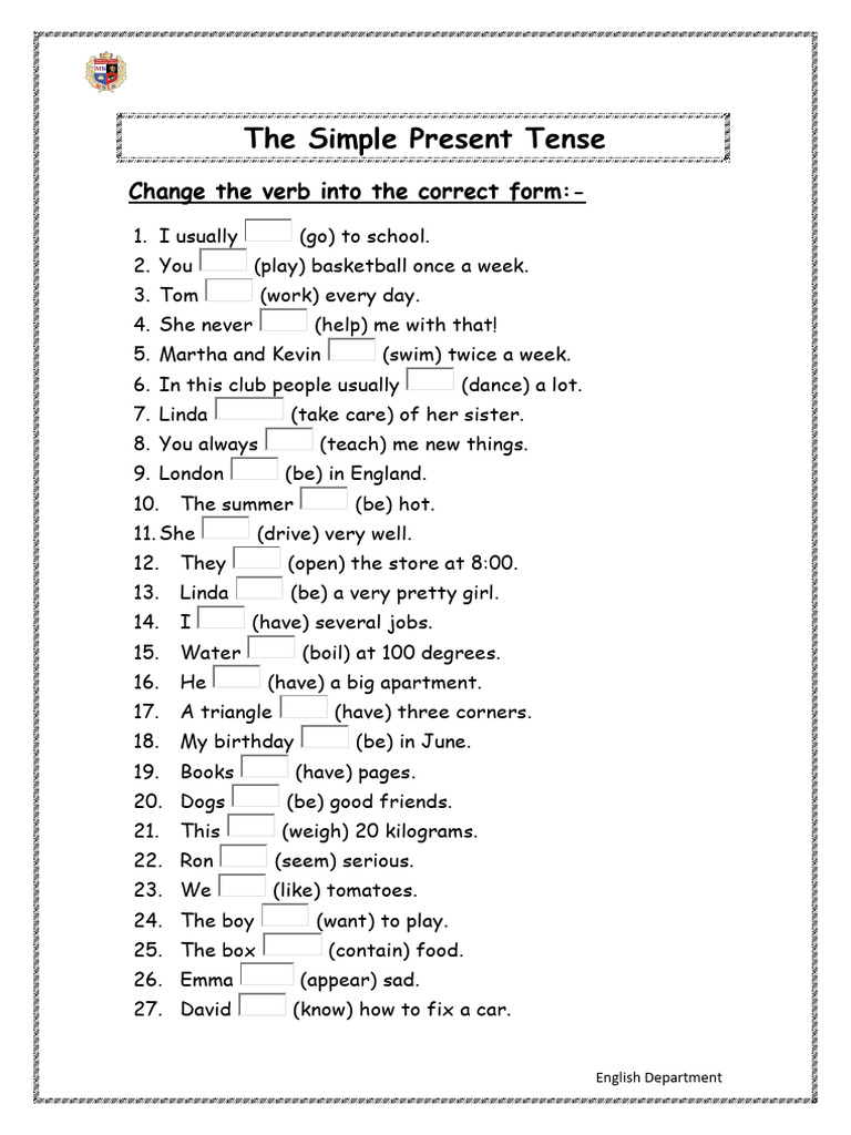 Simple Present Sheet | PDF