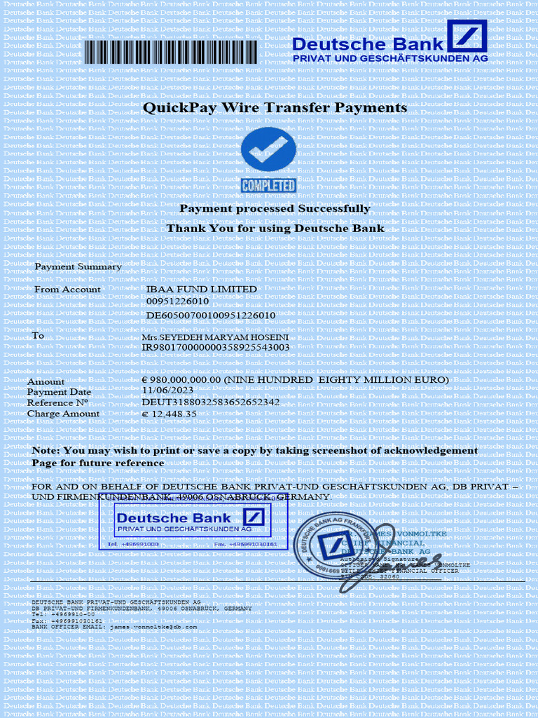 Deutsche Bank: Quickpay Wire Transfer Payments | PDF
