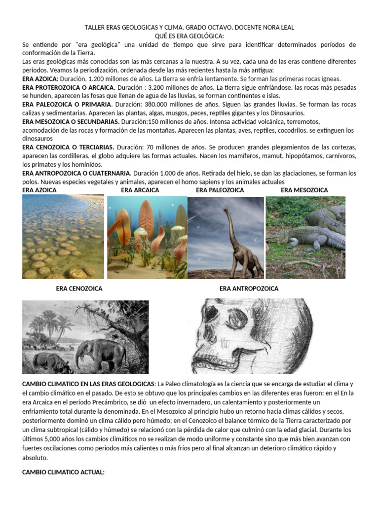 Taller 1. Octavo. Eras Geologicas y Calentamiento Global | PDF