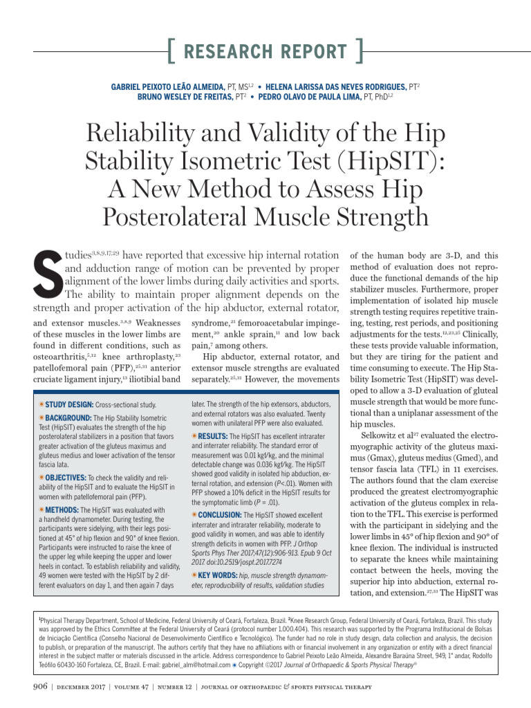 Almeida Et Al 2017 Reliability and Validity of The Hip Stability ...