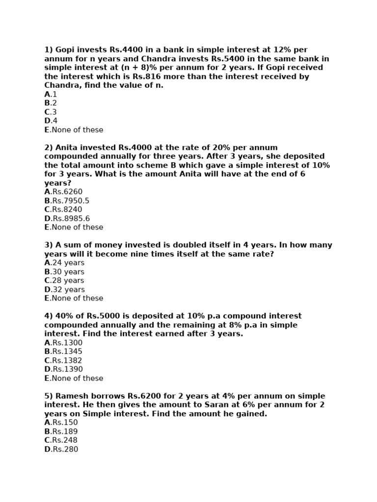 Interest Calculation Scenarios | PDF | Interest | Compound Interest