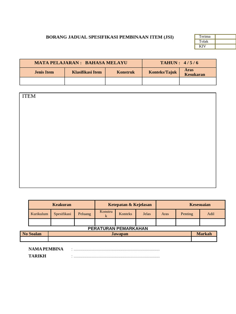 Borang Jadual Spesifikasi Item - Jsi | PDF