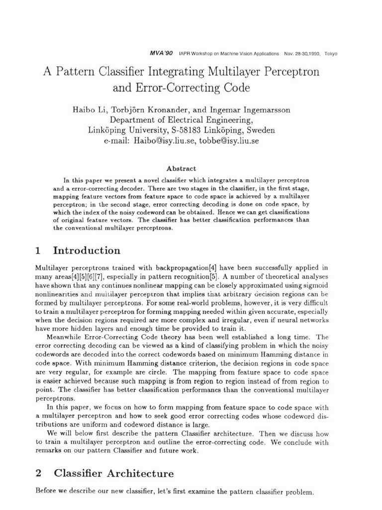 Haibo Li, Torbjorn Kronander and Ingemar Ingemarsson - A Pattern Classifier Integrating ...