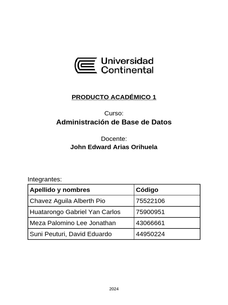 Administración de Base de Datos Grupal PA 01 | PDF