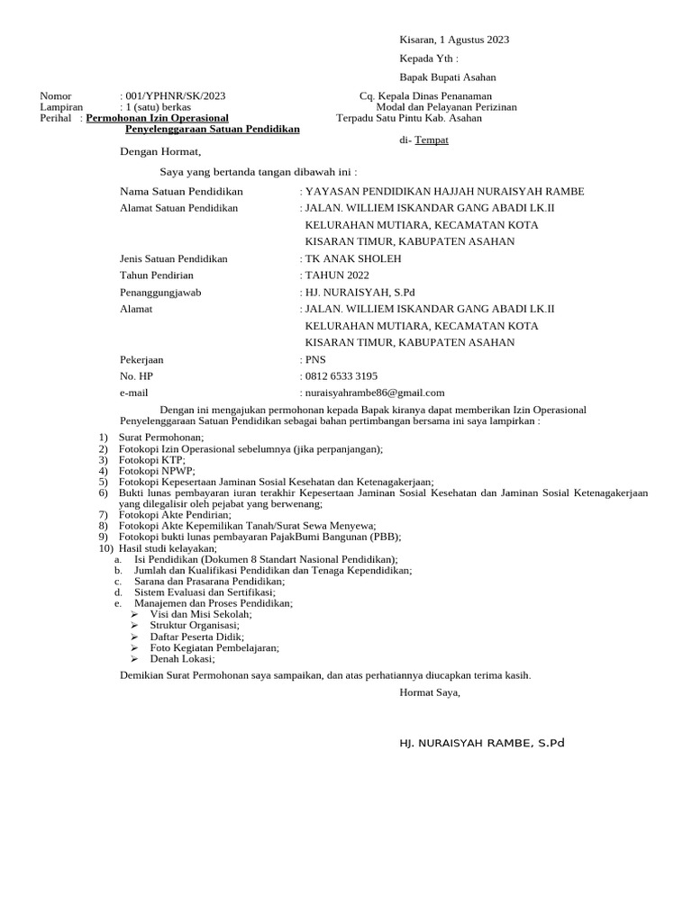 Permohonan Surat Izin Operasional | PDF