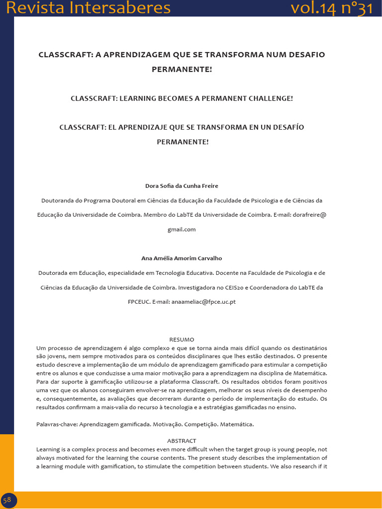 Classcraft A Aprendizagem Que Se Transforma Num Desafio | PDF