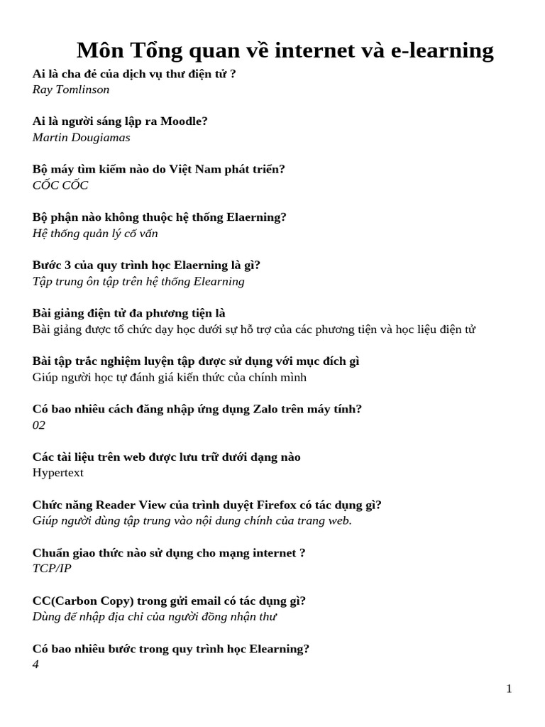 BỔ SUNG CÂU HỎI VỀ INTERNET E-LEARNING | PDF