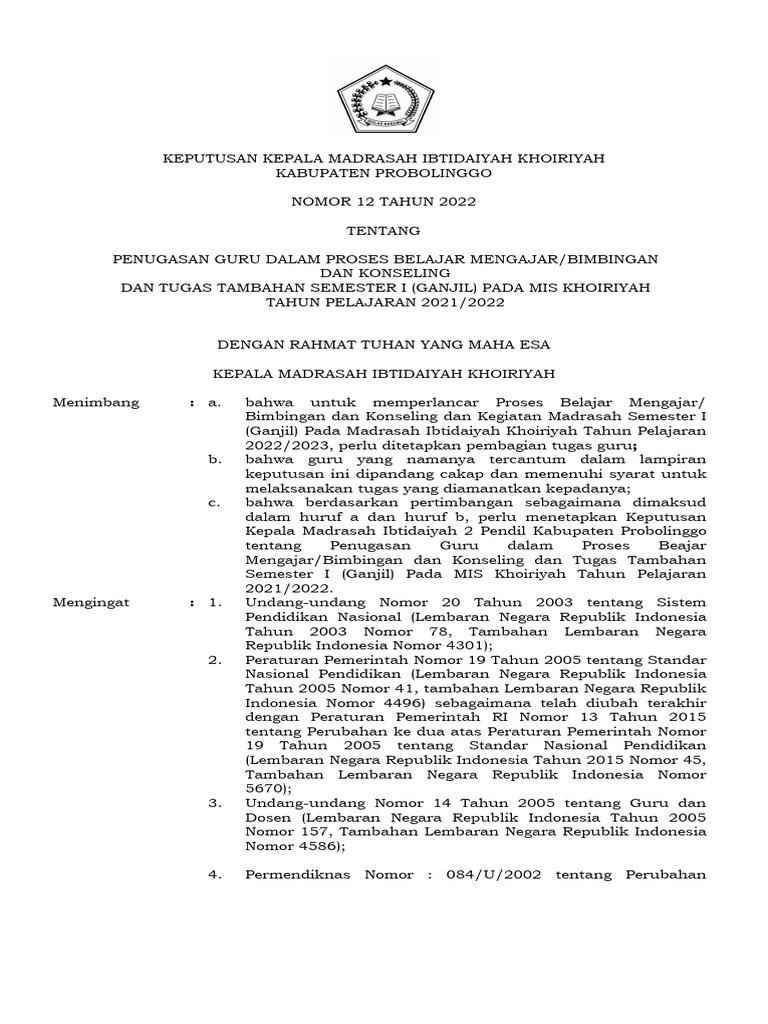 A.6 Konsider SK Penugasan Guru 2016 - 2017 Ganjil | PDF