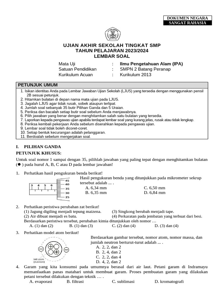 Soal UAS IPA SMP K13 BUNDA ABEL | PDF