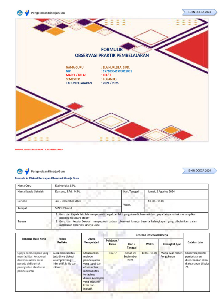 Form Observasi - Bu Ela | PDF