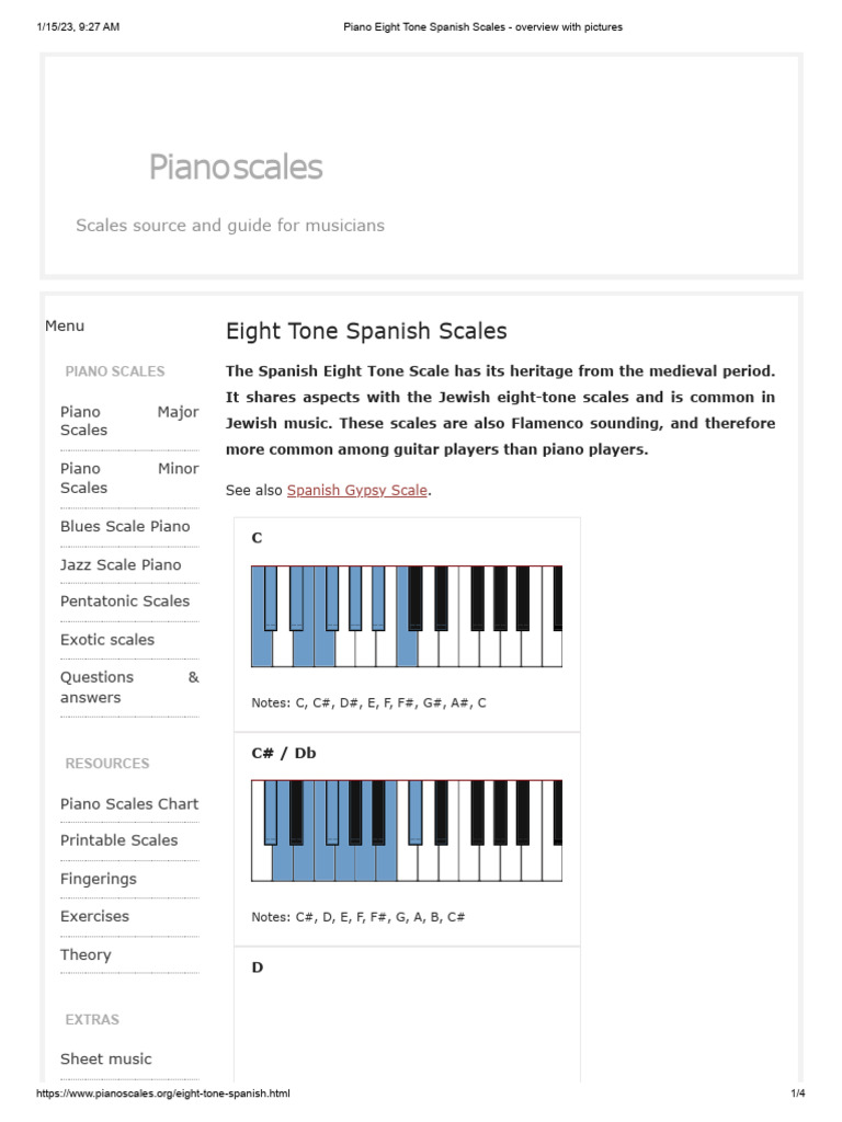 Piano Eight Tone Spanish Scales - overview with pictures | PDF