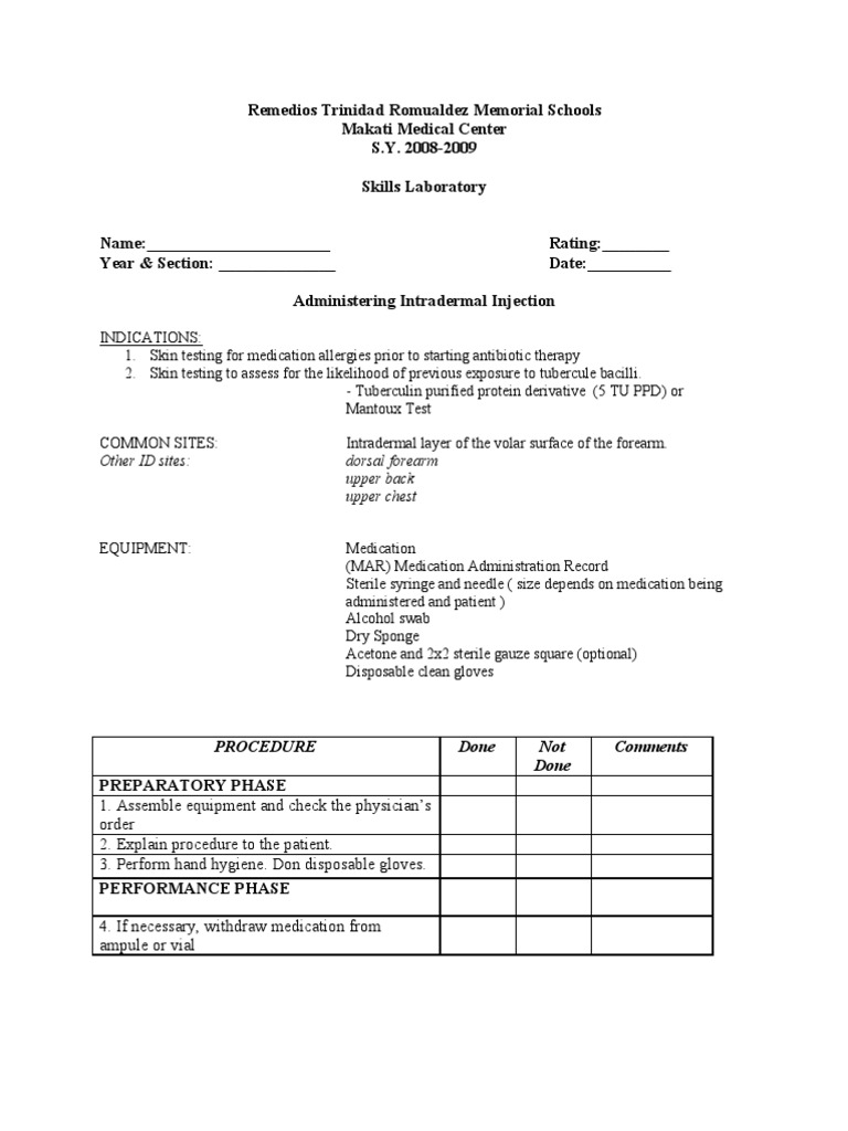 ID Checklist | PDF | Allergy | Injection (Medicine)