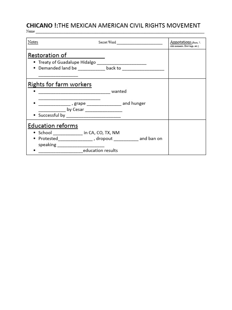 Chicano - Mexican American Civil Rights Movement Fill Ins 24 | PDF
