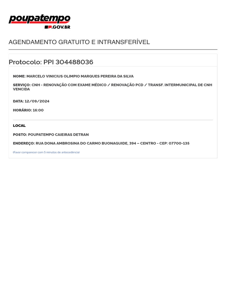 Serram Protocolo Agendamento | PDF