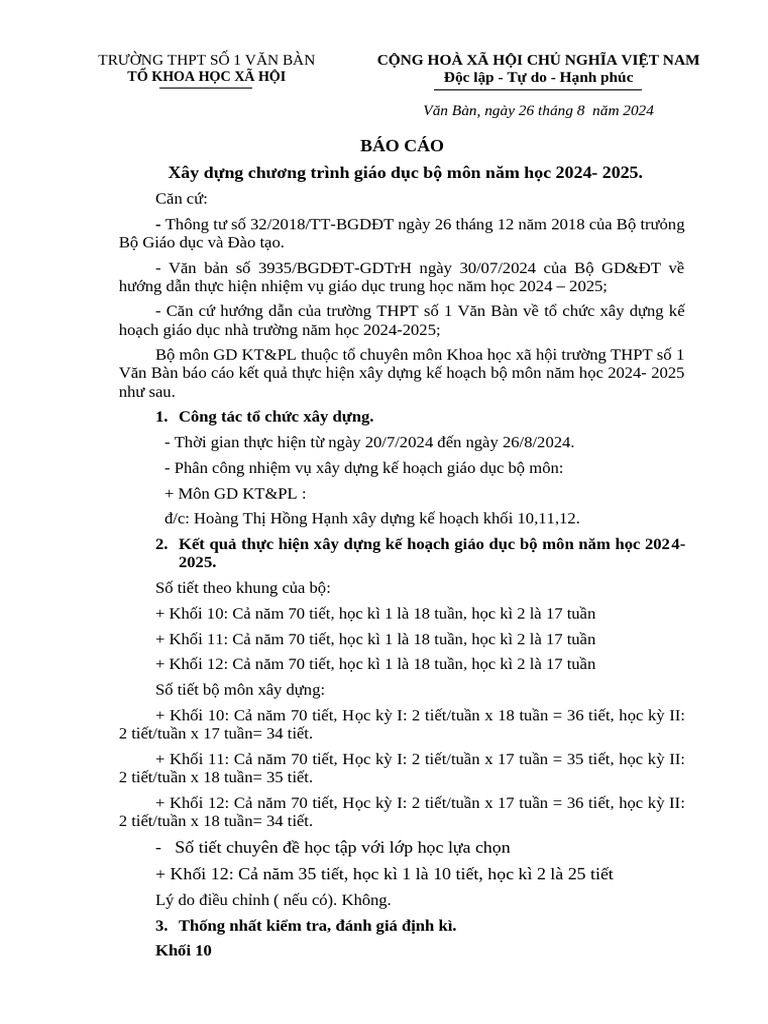 Báo Cáo Công Tác Triên Khai Xây D NG KH | PDF