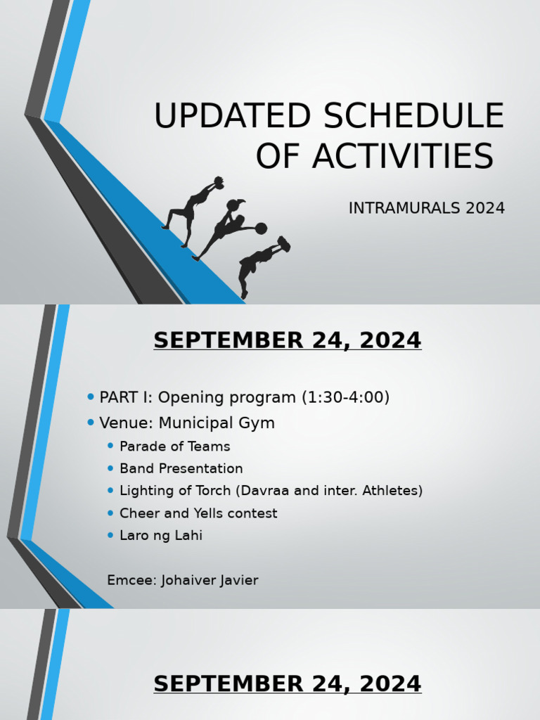 Updated Schedule of Activities for Intramurals 2024 | PDF