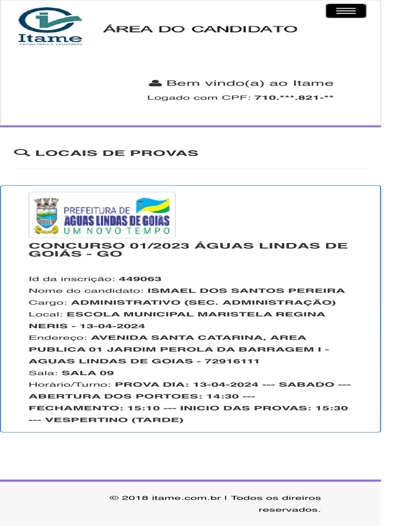 Itame - Área Do Candidato | PDF