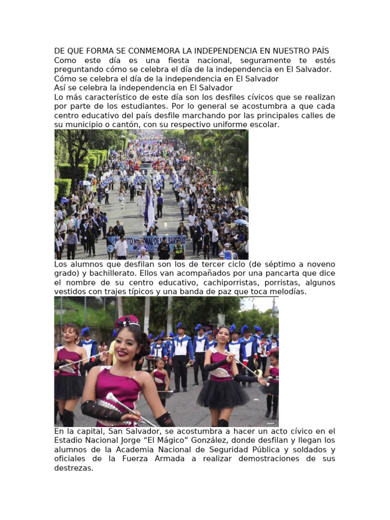 DE QUE FORMA SE CONMEMORA LA INDEPENDENCIA EN El Salvador | PDF