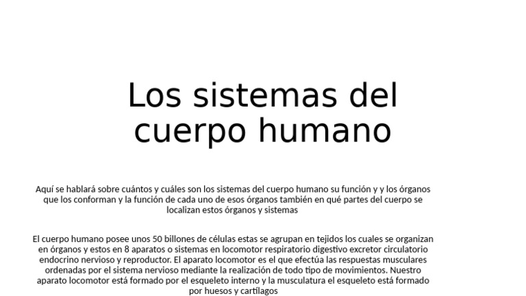 Los Sistemas Del Cuerpo Humano | PDF | Relaciones personales, crianza y ...