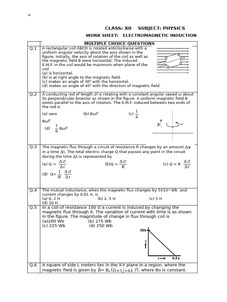 Work Sheet - Electromagnetic Induction | PDF