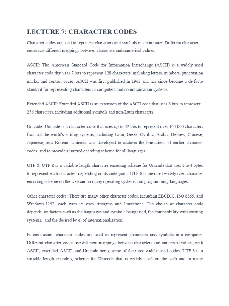 Lecture 7 - Character codes | PDF