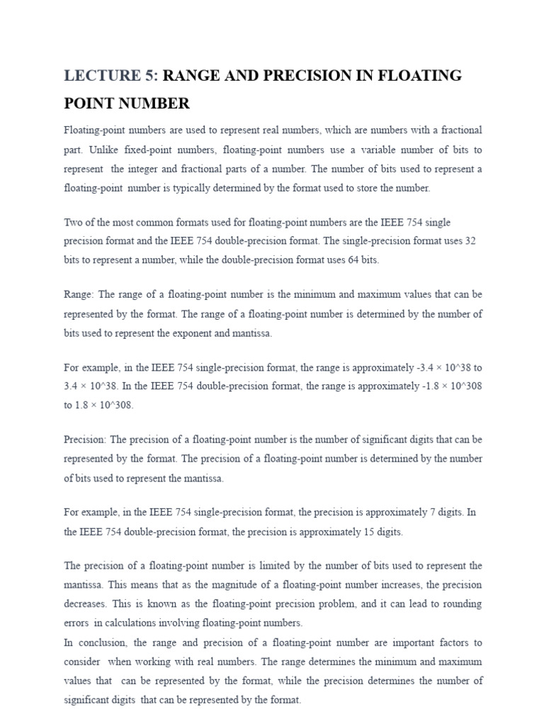 Lecture 5- Range and precision in floating point number | PDF