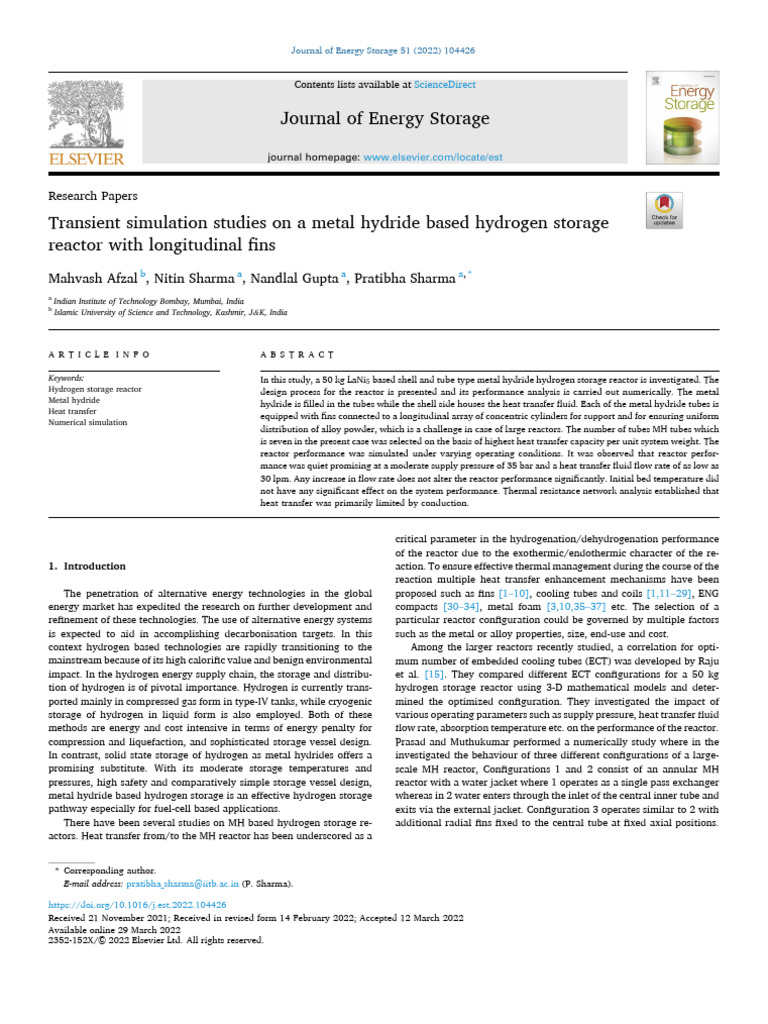 Transient Simulation Studies On A Metal Hydride Based Hydrogen Storage | PDF
