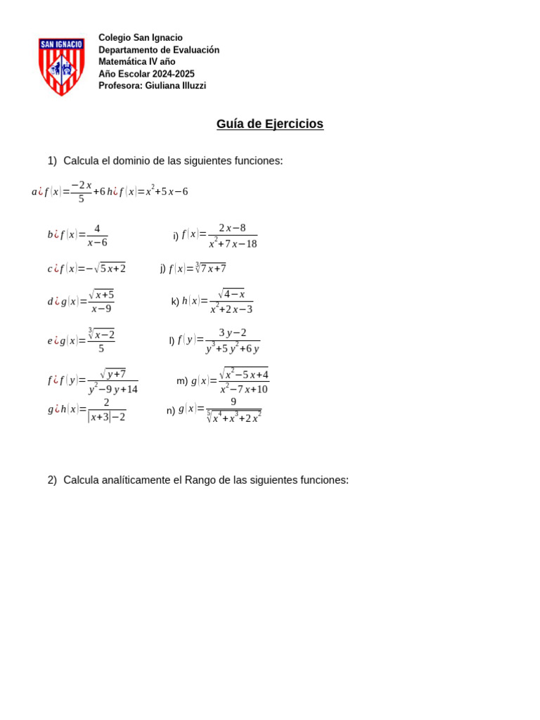 GuÃ A de Ejercicios Funciones | PDF