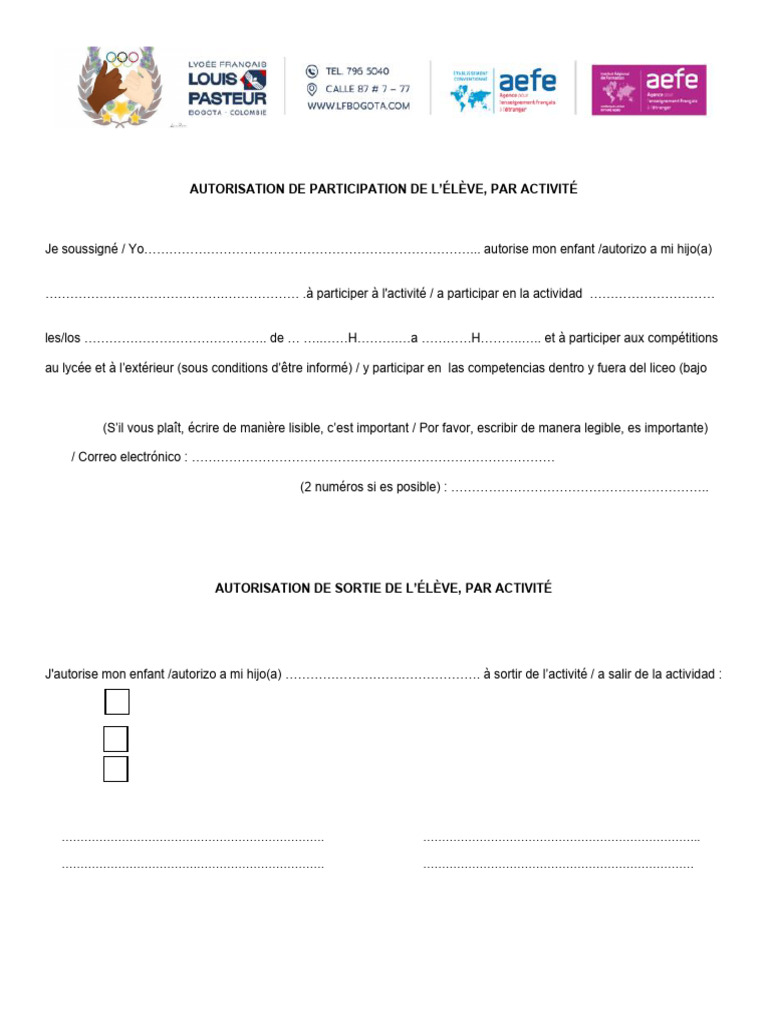Autorisation Parentale de Participation Et de Sortie AS 24-25 | PDF
