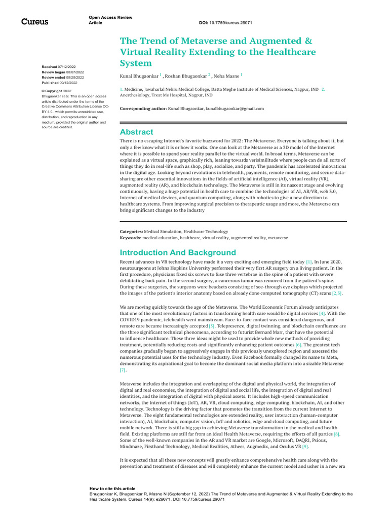 The Trend of Metaverse and Augmented & | PDF