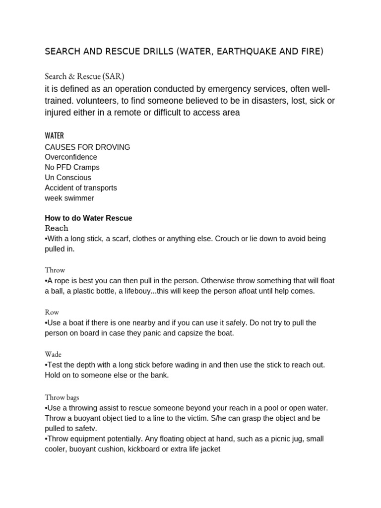Search and Rescue Drills Overview | PDF | Search And Rescue | Emergency ...