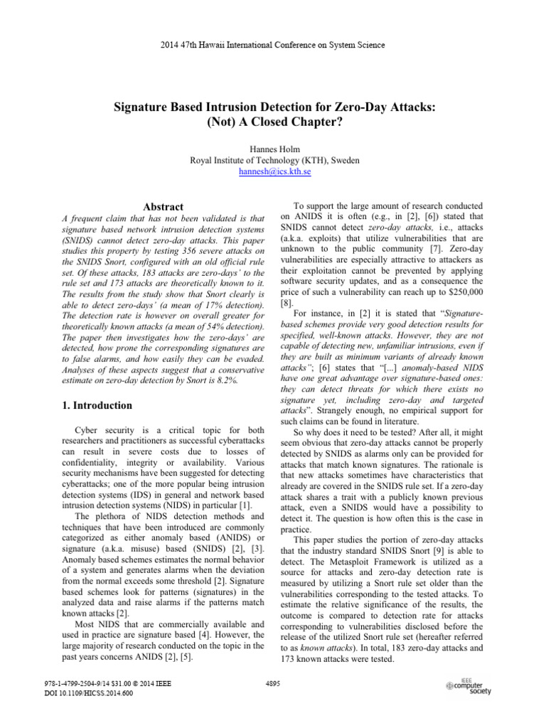 Signature Based Intrusion Detection For Zero-Day Attacks Not A Closed ...