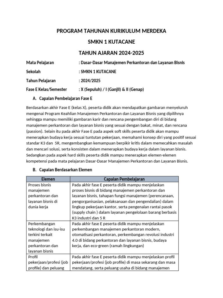 Program Tahunan Kurikulum Merdeka | PDF