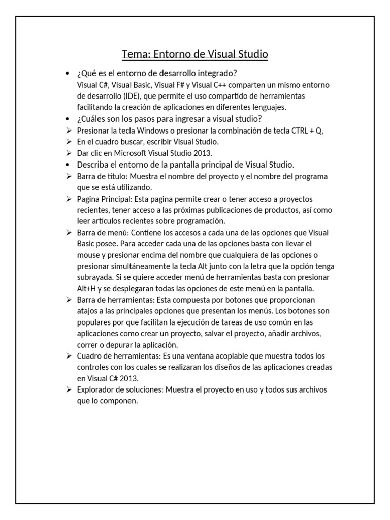 Entorno de Visual Studio | PDF