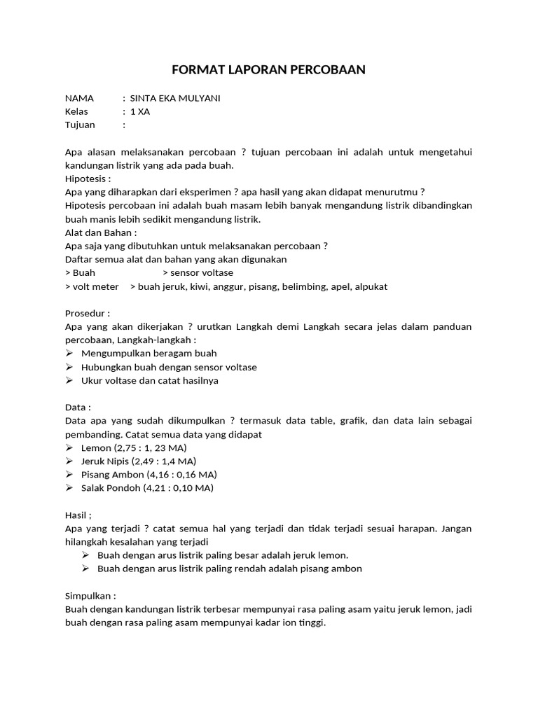 FORMAT LAPORAN PERCOBAAN | PDF
