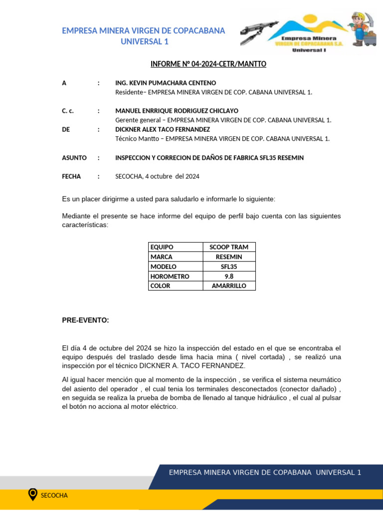 Informe Asiento de Operador Sfl35 | PDF