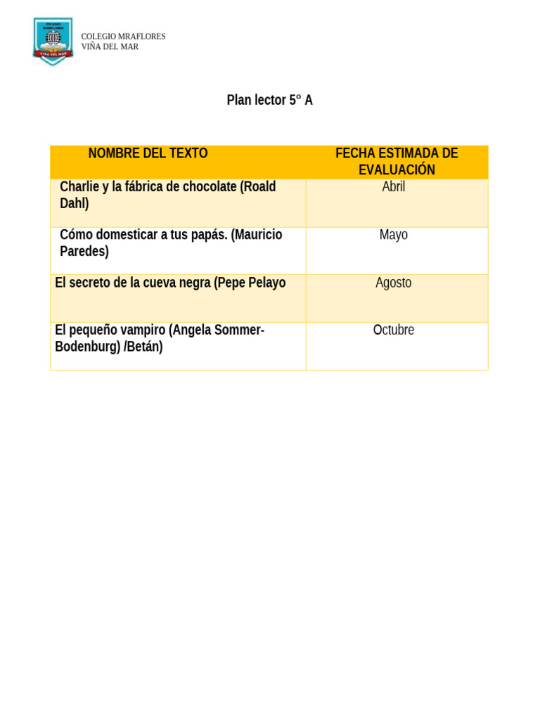 Plan lector 5° 2024 | PDF