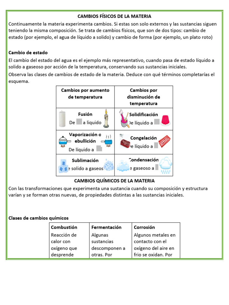 Cambios físicos y químicos de la materia | PDF | Sustancias químicas ...