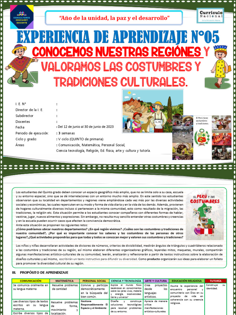 5° Experiencia de Aprendizaje N°5 | PDF