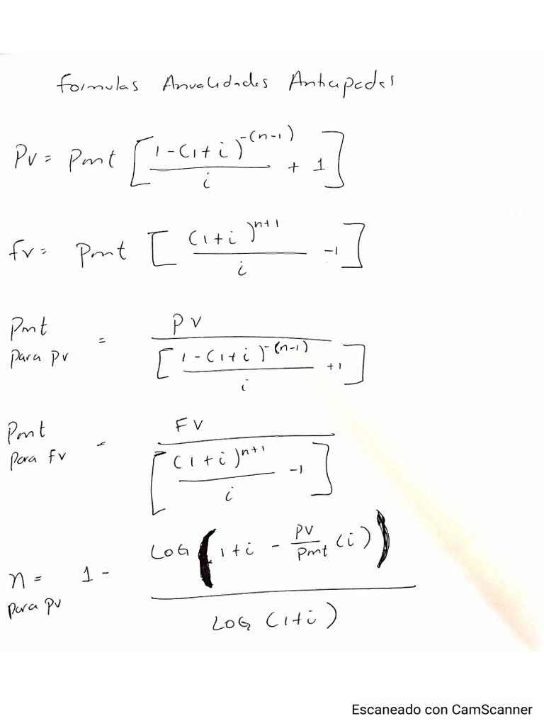 Fórmulas Anualidades Anticipadas | PDF