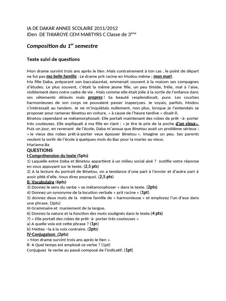 COMPOSITION TSQ 2012 | PDF