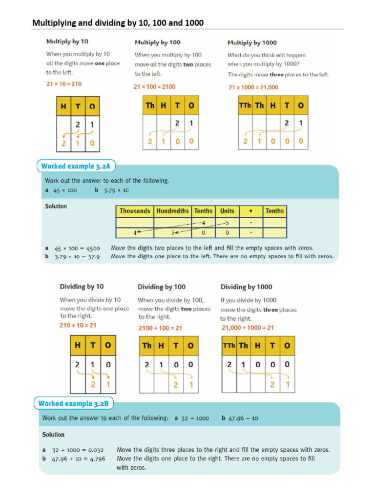 6th_Multiplying and dividing by positive powers of 10 | PDF