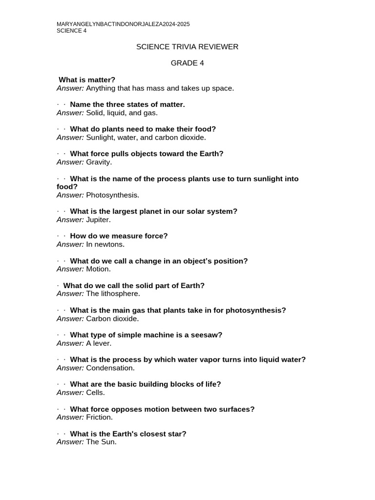 SCIENCE TRIVIA REVIEWER | PDF