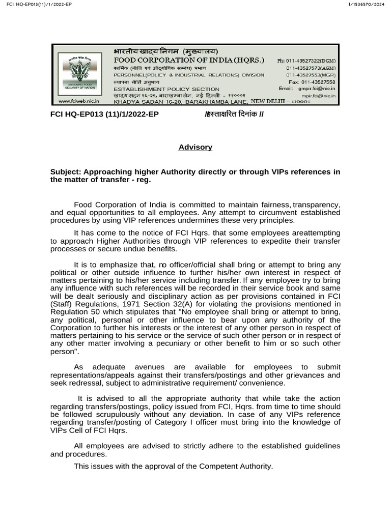 Fci Hq-Ep013 (11) /1/2022-Ep | PDF