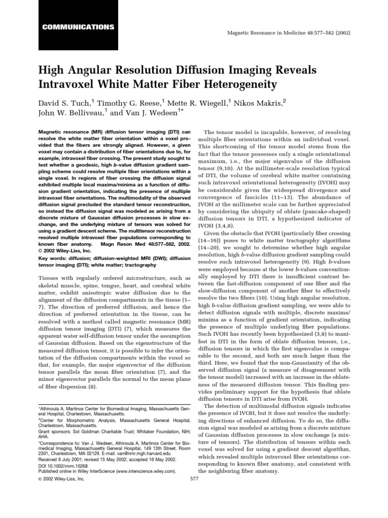 David S. Tuch Et Al - High Angular Resolution Diffusion Imaging Reveals ...