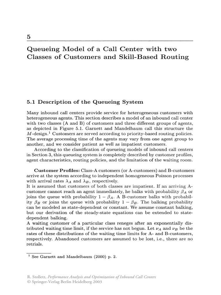 Queueing Model of A Call Center With Two Classes of Customers and Skill-Based Routing | PDF