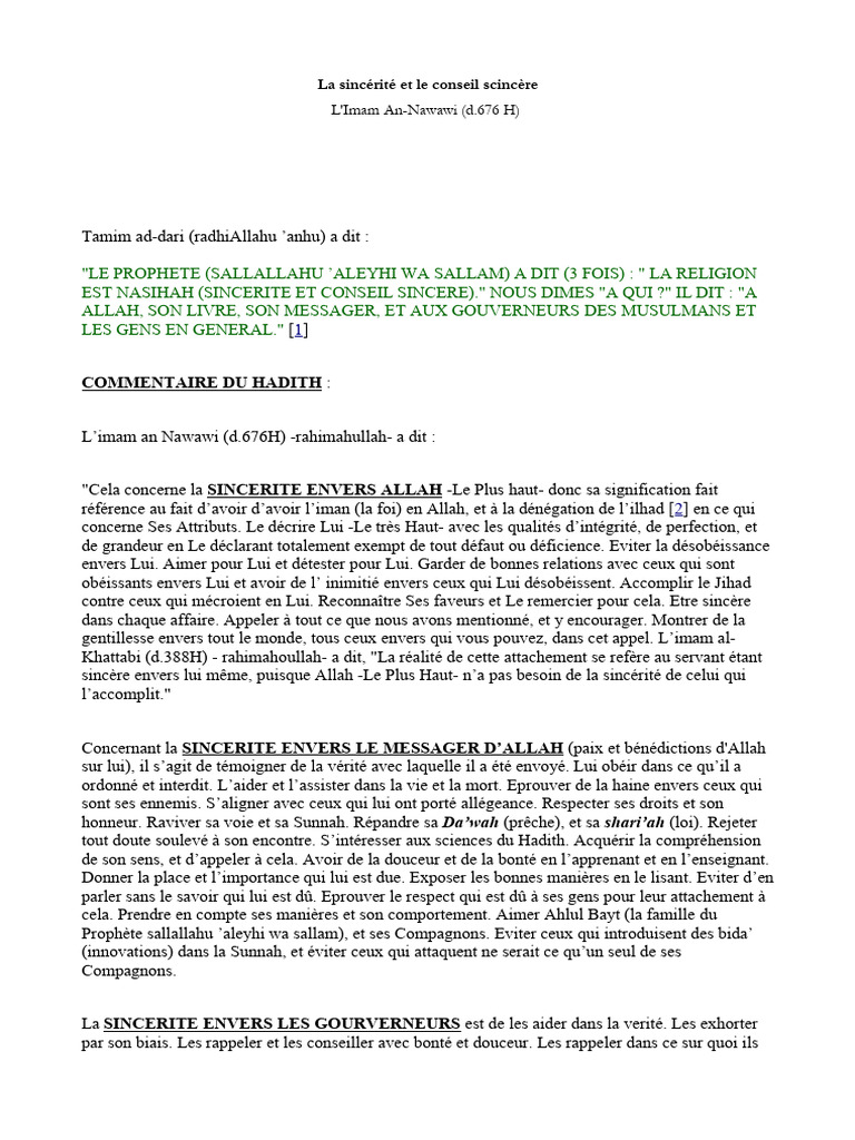 La Sincérité Et Le Conseil Scincère | PDF