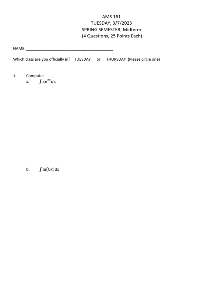 AMS 161 Tuesday-Midterm | PDF