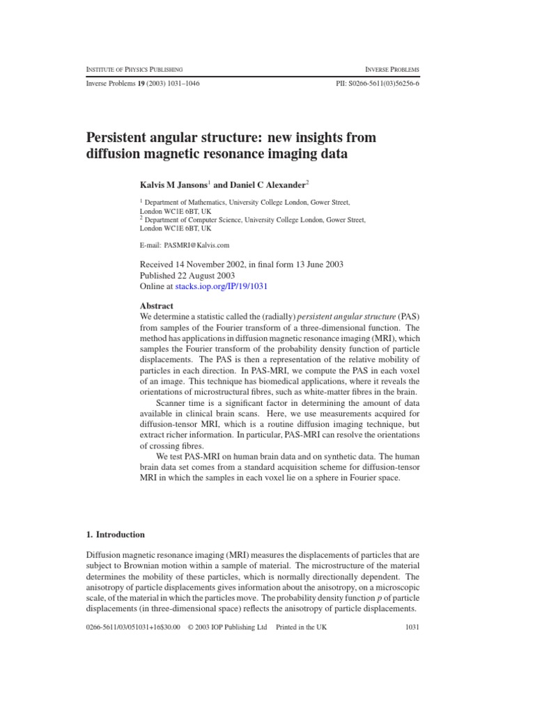 Kalvis M Jansons and Daniel C Alexander - Persistent Angular Structure ...